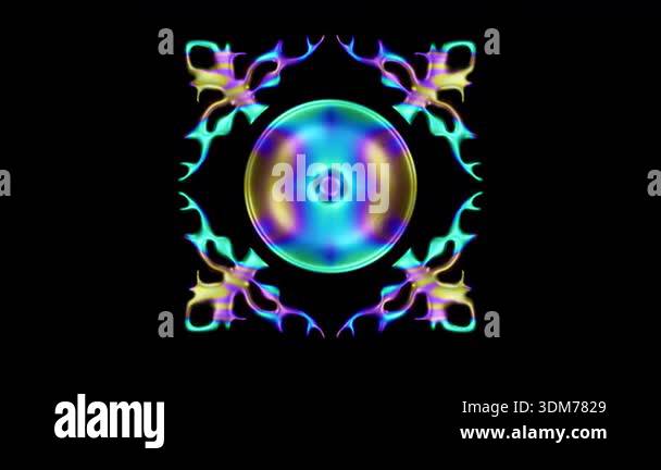 Abstract symmetrical energy sphere with fluid neon shapes and central ...