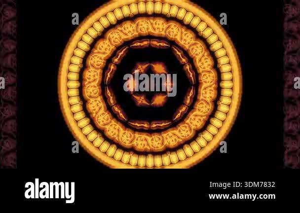 Golden sacred mandala with ornate circular geometry and radiant central ...