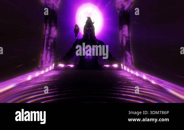 Shiva seated in meditation with intense purple cosmic light and ...