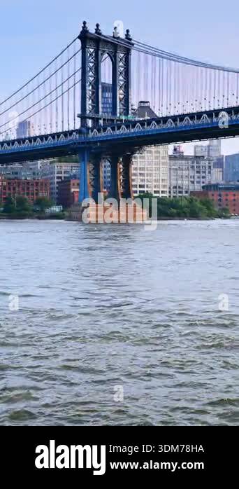 Landmark of New York at daytime. Watching the Manhattan Bridge from the ...