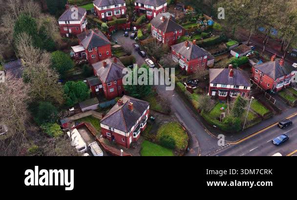 Aerial drone footage of the village of Meanwood in Leeds West Yorkshire ...