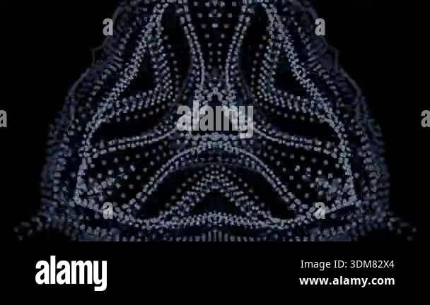 Dazzling blue dot pattern forming a unique geometric design on a black ...