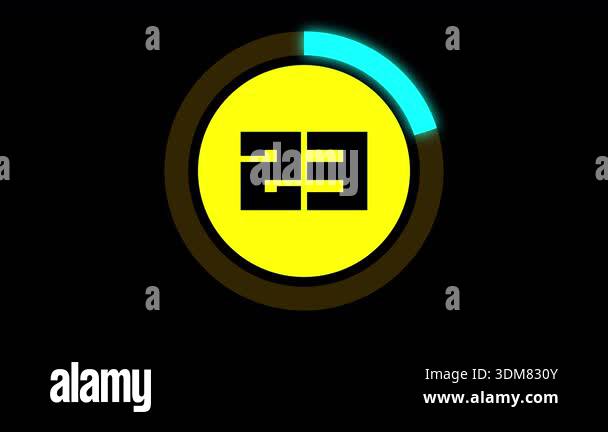 Digital Countdown Timer with Bright Yellow Circle and Cyan Progress Bar ...
