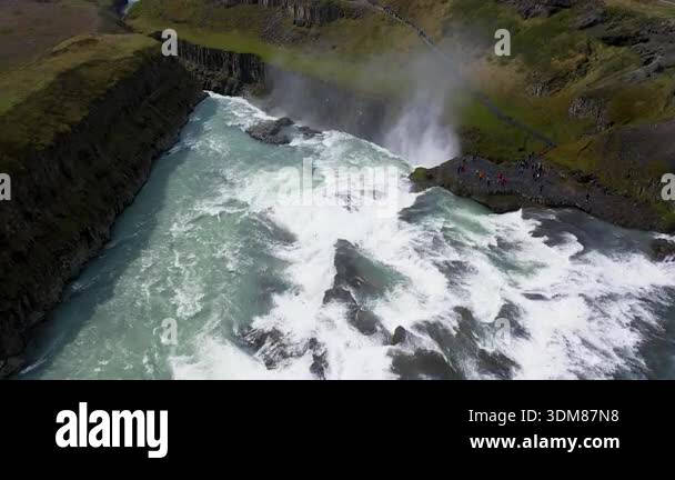 Aerial view of the amazing Gullfoss waterfall and Hvit River Canyon in ...