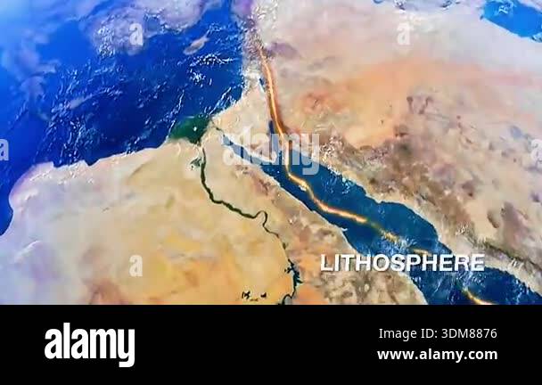 3d animation of lithosphere showing earth crust, upper mantle, tectonic ...