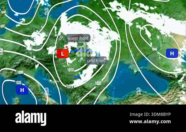 3d animation of mid latitude cyclone showing warm front, cold front ...