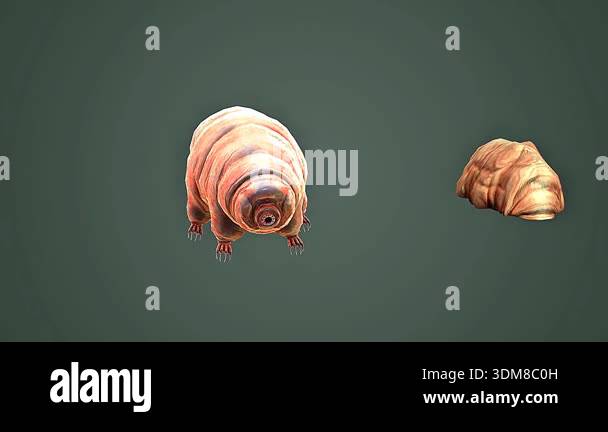 3d animation of tardigrade dehydrated stage vs normal stage showing ...