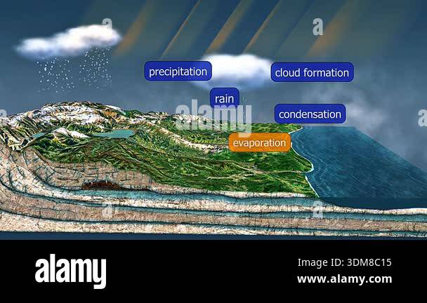 3d animation of precipitation during cloud formation showing ...
