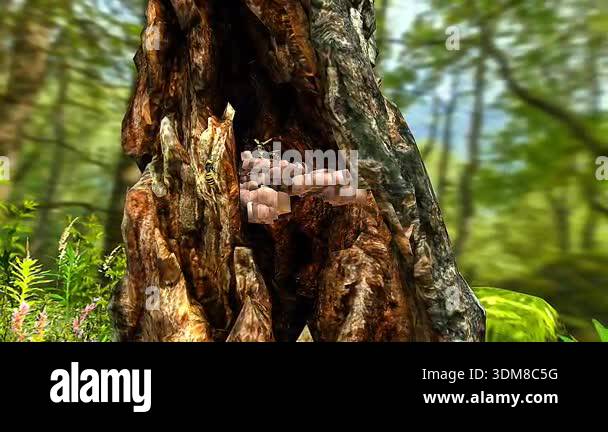 3d animation of Asian giant hornet habitat showing forest nests, tree ...