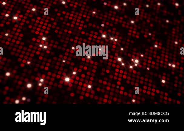 Horizontal perspective of a grid of red circles with bright glowing ...