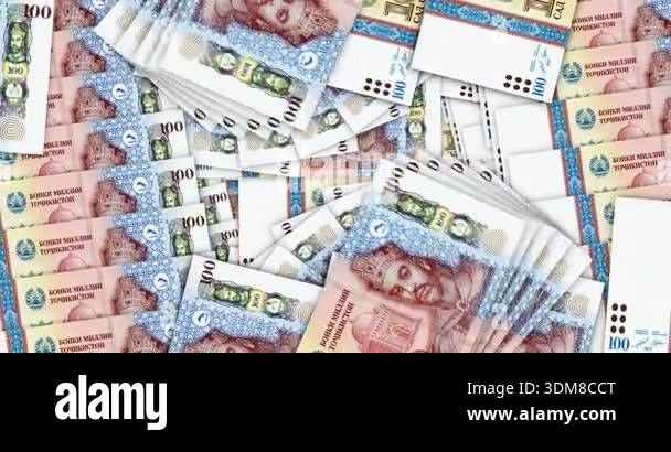 Tajikistan somoni Tajikistani money banknotes in a cash fan mosaic ...