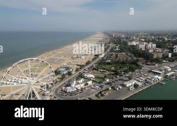 Aerial view of the famous rimini riviera in italy during a sunny summer ...