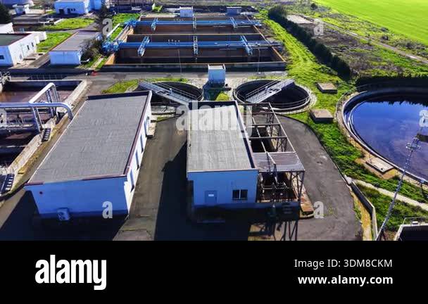 Wide aerial shot showing administrative buildings, circular ...