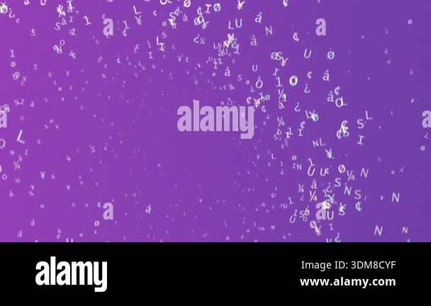 Dynamic purple background with floating letters and symbols Stock Video ...