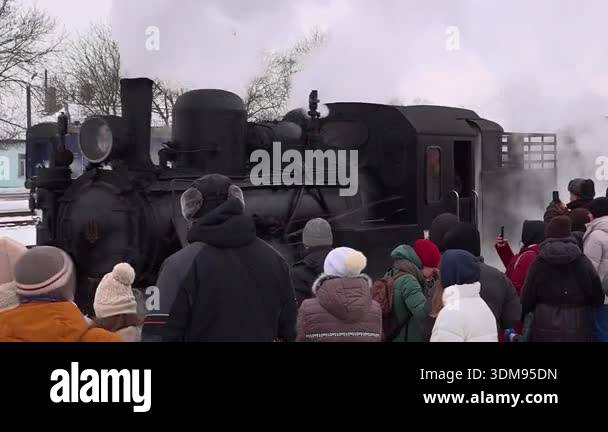 Hayvoron, Ukraine - January 26, 2025: Old narrow-gauge steam locomotive ...