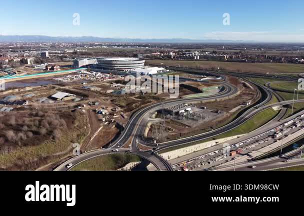 Aerial footage showing the highway interchange near the palaitalia ...
