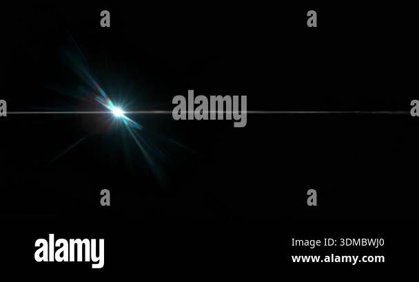 Anamorphic lens flare burst in slow motion, isolated on black ...