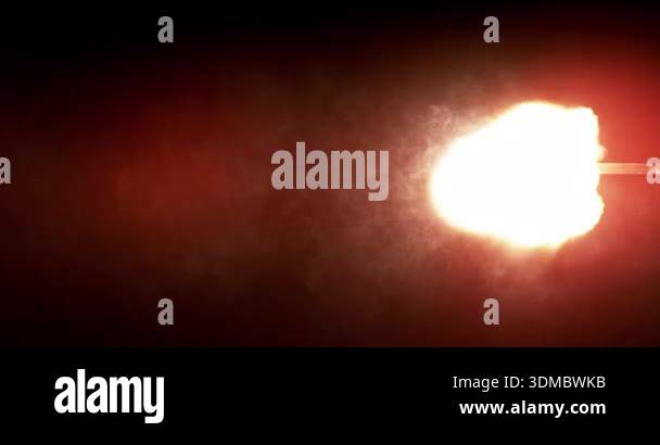 Rapid burst of multiple gun muzzle explosions isolated on black ...