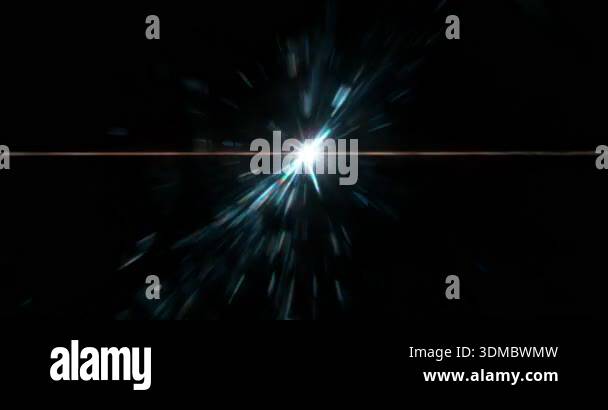 Anamorphic lens flare burst in slow motion, isolated on black ...