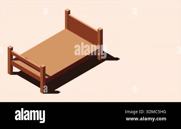 Isometric wooden bed with mattress animation. Isometric single bed ...