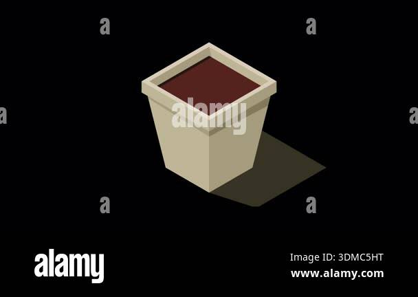 Isometric plant pot animation. Empty flower pot. Plant pot with soil ...