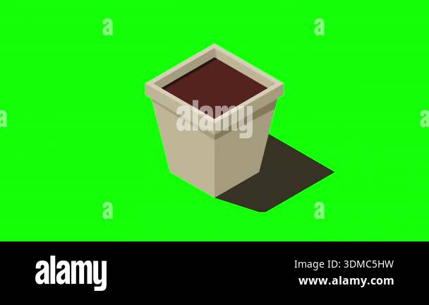 Isometric plant pot animation. Empty flower pot. Plant pot with soil ...