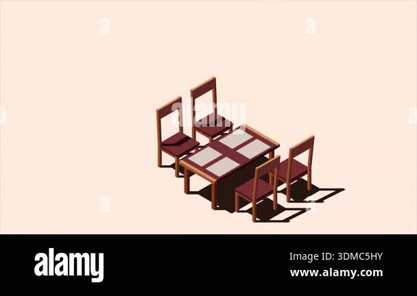 Isometric dining room animation. Dining room interior. Table, chairs ...