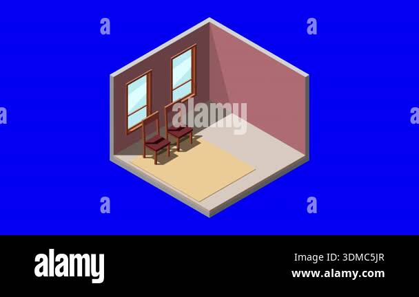 Isometric dining room animation. Dining room interior. Table, chairs ...