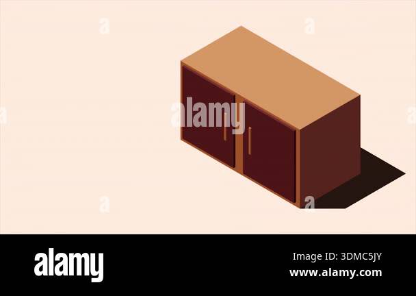 Isometric kitchen cabinet animation. Wooden cabinet. Isometric kitchen ...