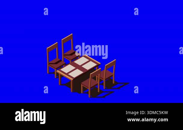 Isometric dining room animation. Dining room interior. Table, chairs ...
