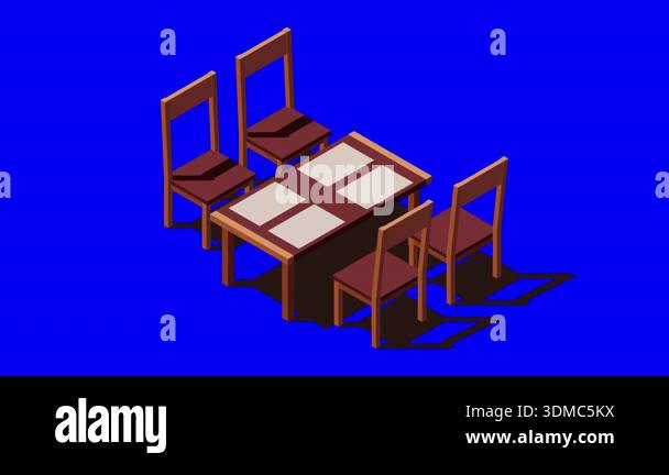 Isometric dining table animation. Wooden dining table. Wooden table and ...