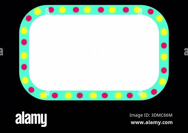 Seamless loop animation of colorful marquee light banner forming a ...