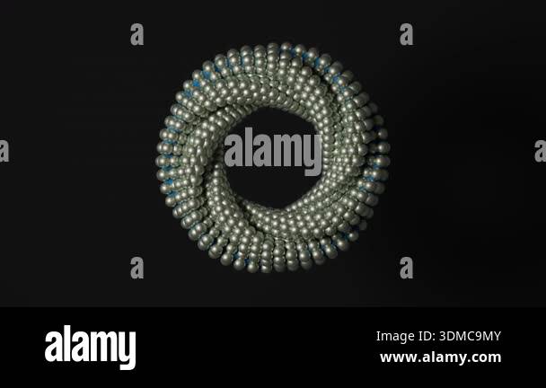 3D abstract animation of a white torus composed of many small spheres ...