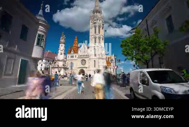 Budapest, Hungary - April 19, 2025: Hyperlapse walk to the The Church ...