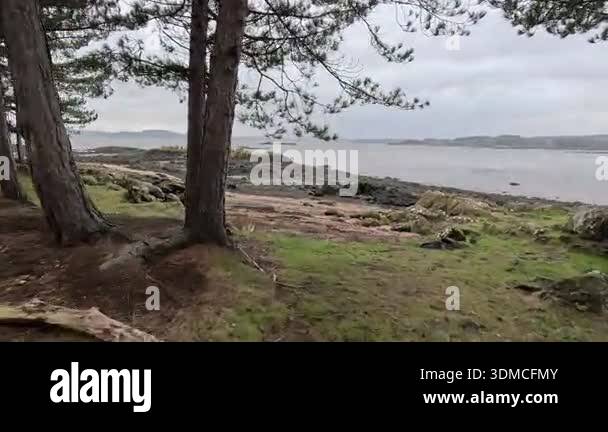 Rugged rocky coastline surrounding Braefoot Bay on Fife coast Scotland ...