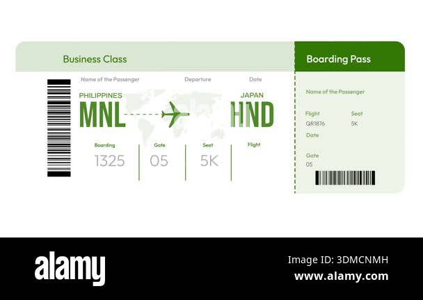 Business class boarding pass 4k animation featuring flight qr1876 from ...