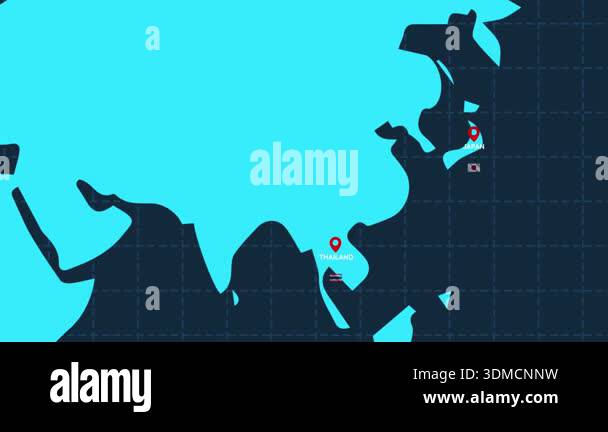 4k animation map featuring flight path from thailand to japan with ...