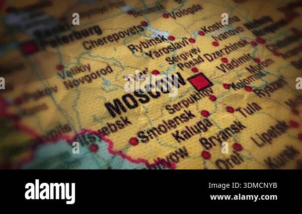 Animated map of moscow and surrounding cities highlighting landmarks in ...