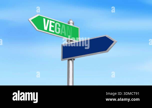 Vibrant 4k animation of vegan and vegetarian road signs against a blue ...