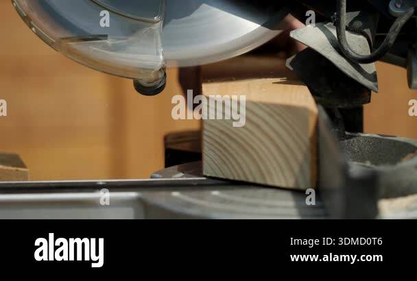 Super Slow Motion CloseUp Circular Saw Cutting Wooden Block, Dusty ...