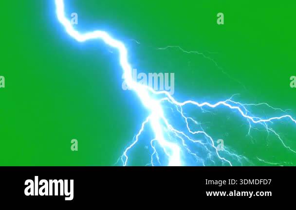 High quality electric lightning strike effect isolated on green screen ...