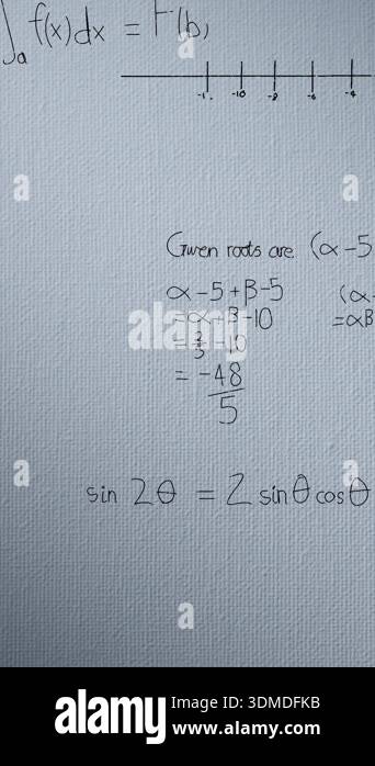 Animation of mathematical equations and formulas floating against grey ...