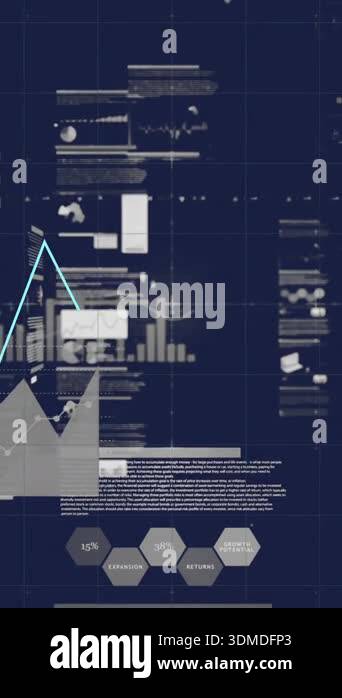 Financial data charts and graphs animation over digital interface ...