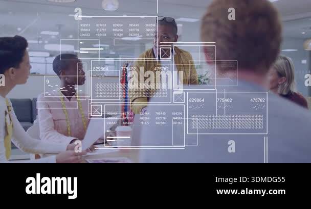 Presenter speaking and driving animated data overlays with grids charts ...
