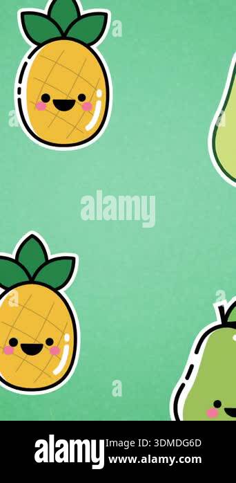 Animation of falling fruits over green background. cuisine, food and ...