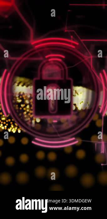 Lock icon animation over digital network and data visualization ...