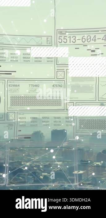 Animation of interface with data processing and network of connections ...