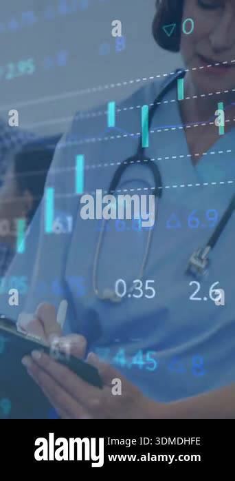 Medical data and statistics animation over healthcare professionals ...