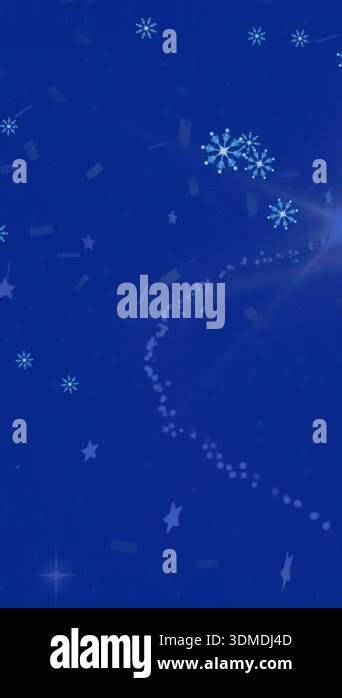 Animation of snowflakes and confetti falling over shooting star forming ...