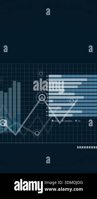 Animation of ticking clock over interface with data processing against ...
